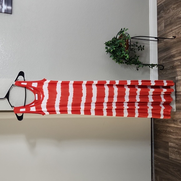 Calvin Klein | Dresses | Calvin Klein Redwhite Tie Dye Striped Maxi ...